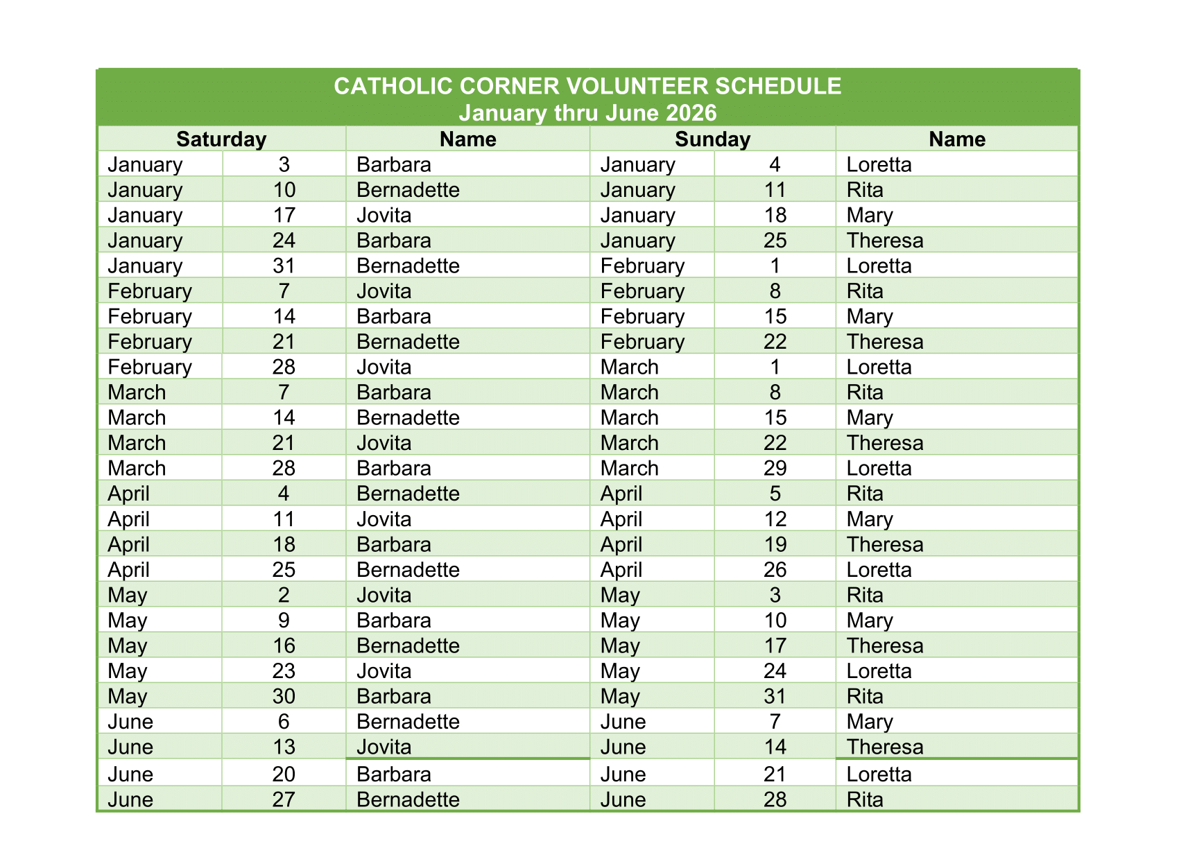 Ministry Schedule